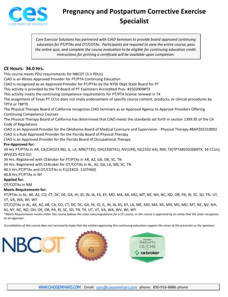 Pregnancy and Postpartum Corrective Exercise Specialist 2.0 - Core Exercise Solutions