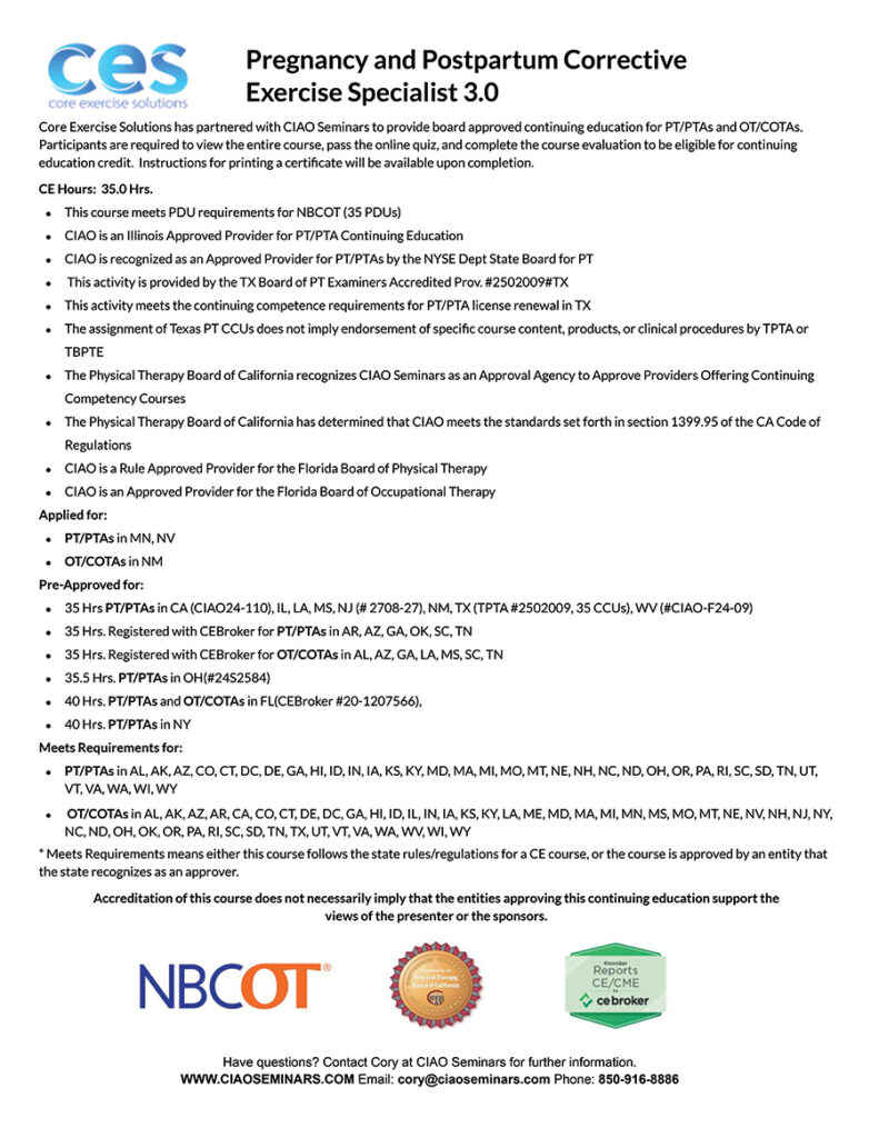 Pregnancy and Postpartum Corrective Exercise Specialist 3.0 - Core Exercise Solutions